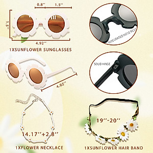 JeVenis Groovy Glasses For Kids Retro Flower Sunglasses Groovy Headbands Two Groovy Party Supplies Daisy Hippie Boho Glasses Daisy Flower Crown
