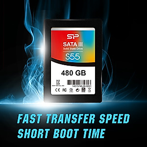 Silicon Power 480GB SSD S55 TLC (SLC Cache Performance Boost) SATA III 2.5" 7mm (0.28") Internal Solid State Drive- Free-download SSD Health Monitor Tool Included (SP480GBSS3S55S25AE)