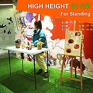 BOSOVEL 4ft Folding Table 3 Adjustable Height, 35 inch Height Portable Plastic Table for DJ Kitchen Party Camping Picnic Dining, Fold in Half w/Handle, White