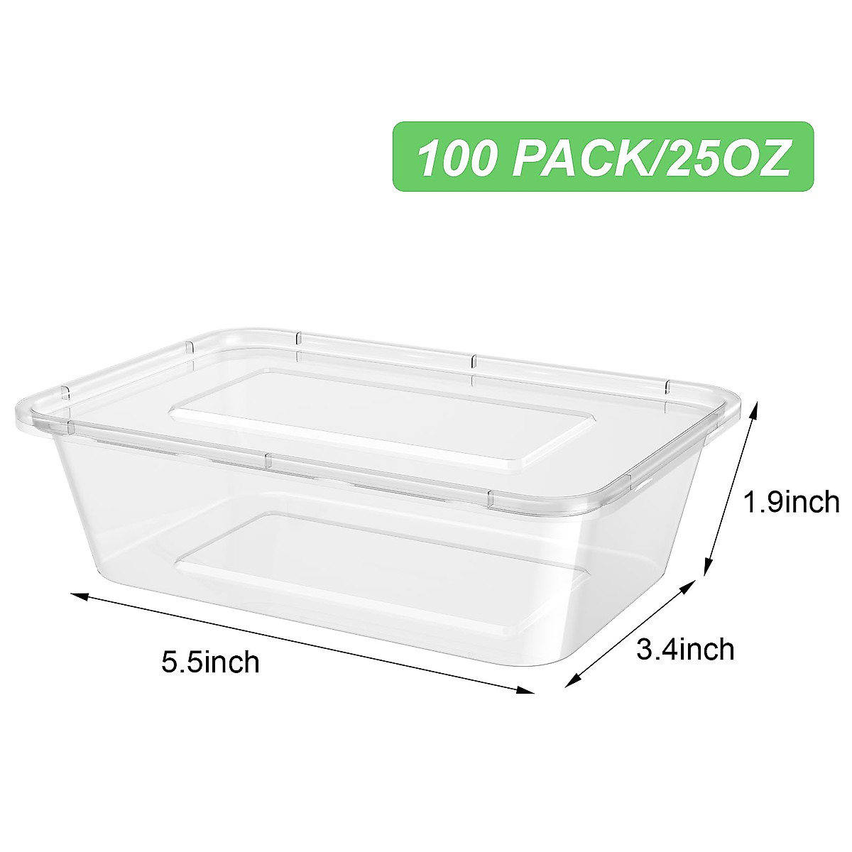 Bokon 25 oz Plastic Meal Prep Container with Lids Disposable Clear Lunch Containers Stackable Food Storage Container Box Spill proof for salad snack Microwave Dishwasher Freezer Safe(100 Pcs)