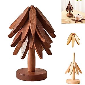 Treevet Coaster Set, Wooden Tree Coaster, Wooden Tree Trivet Set, Wooden Trivets for Hot Dishes, Hot Pots and Pans Insulation Mat Wood Table Decoration Home-Walnut Color-4Pcs