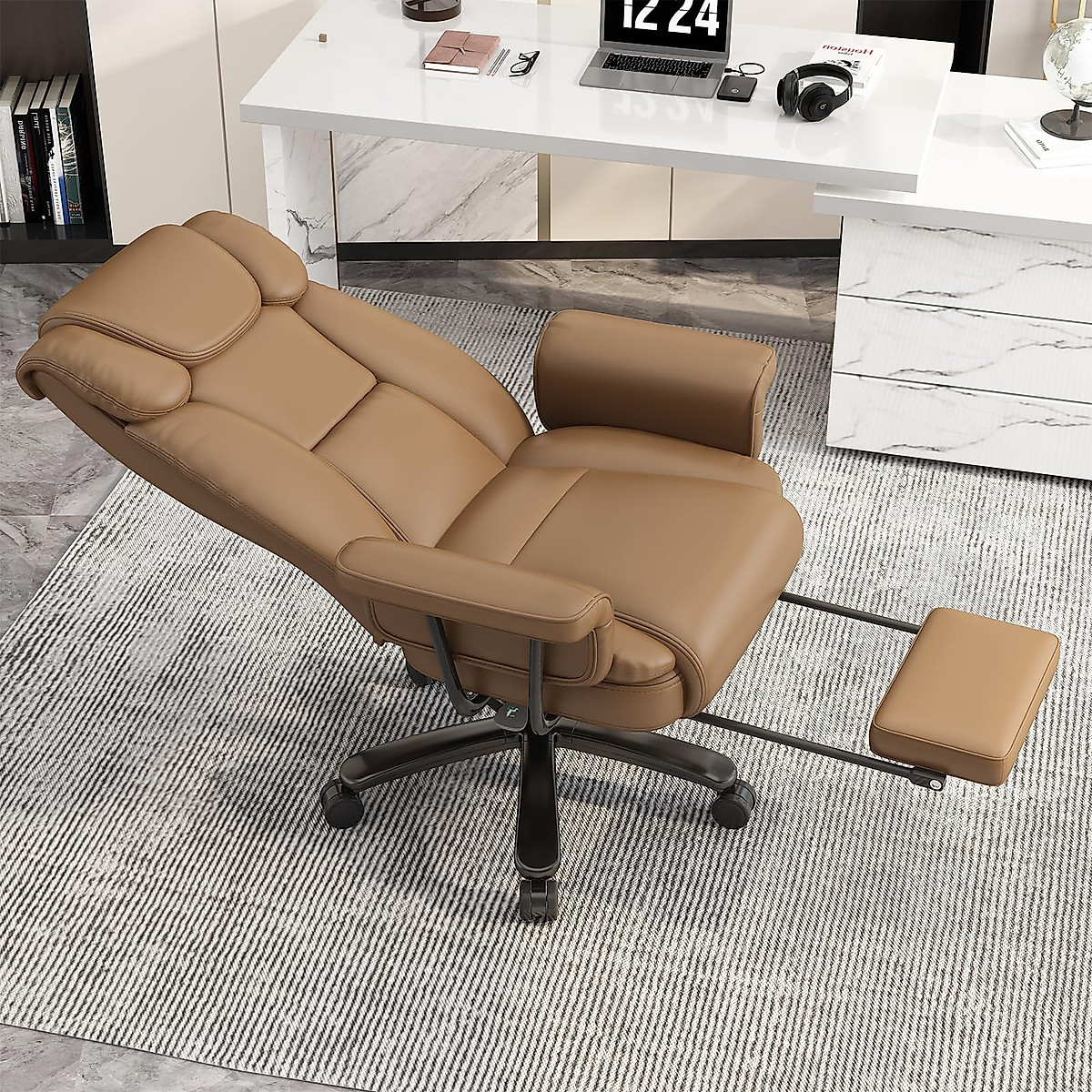 GYI Big and Tall Office Chair 400LBS with Wide Seat and Arms, 160° Reclining Office Chair with Footrest, Comfortable Executive Office Desk Chair High Back, Computer Chair Home Office