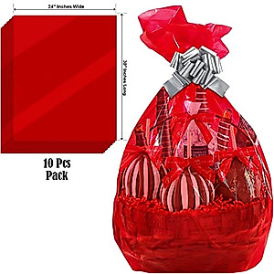 AnapoliZ Red Translucent Cellophane Wrap Bags | (10 Pcs) X-Large 24” inch X 30” inch | 2.5 Mil Thick Red Translucent Cello Bags | Gifts, Baskets, Wrapping, Arts & Crafts, Treats, | Premium Quality