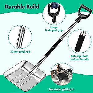 Snow Shovel Metal, 50 inch Long 13.3” Wide Aluminum Heavy Duty Snow Shovel for Driveway,Lightweight Emergency Car Snow Shovels for Walkway,Decking,Collapsible Metal Snow Shovel Scoop