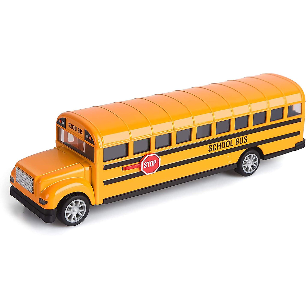 Think Wing School Bus Toy for Toddlers, 8.5 inch Die Cast Pull Back Cars Yellow Bus Play Vehicles with Pull Back Mechanism and Open Doors