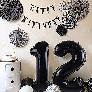 40 Inch Black Large Numbers Balloons0-9,Number 2 Digit Helium Balloons,Foil Mylar Big Number Balloons for Birthday Party Supplies Decorations