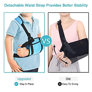 Arm Sling for Kids, Child Arm Sling with Waist Strap, Padded Children Youth Arm Support Sling Shoulder Immobilizer for Broken Elbow Wrist Arm Shoulder Injury Rotator Cuff, Left or