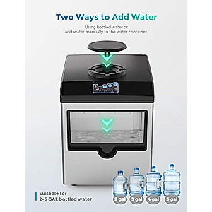 SOUKOO 2 in 1 Water Ice Maker Machine, 48lbs Daily Ice Cube Makers,Stainless Steel for Countertop,Tabletop with a Scoop and a 4.5 Pound Storage Basket……………