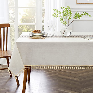 QIANQUHUI Embroidered Tablecloth for Dining Table,Dust Proof Spillproof Soil Resistant Cotton Linen Rectangle Table Cloths (Coffee Wheat, Rectangle/Oblong, 55'x86'', 6-8 Seats)