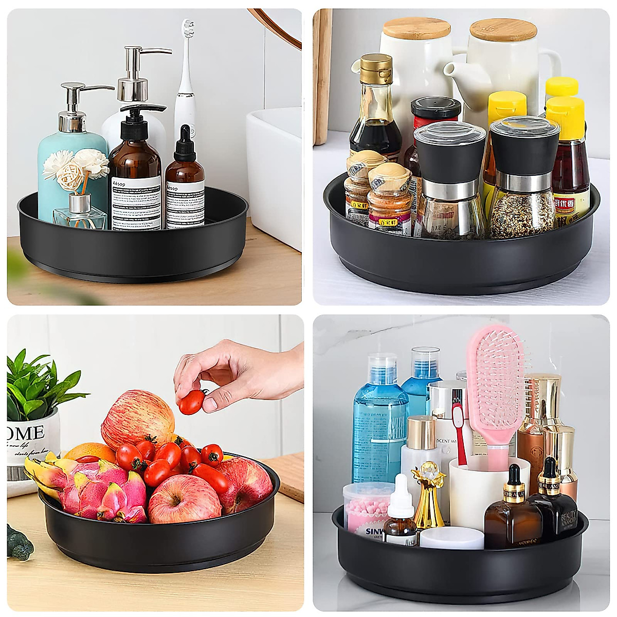 Lazy Susan Turntable Organizer, Landmore 2 Pack 10.2 Inch Stainless Steel Non Skid Turntable Spice Rack Spinning Organizer for Cabinet, Pantry, Countertop Black