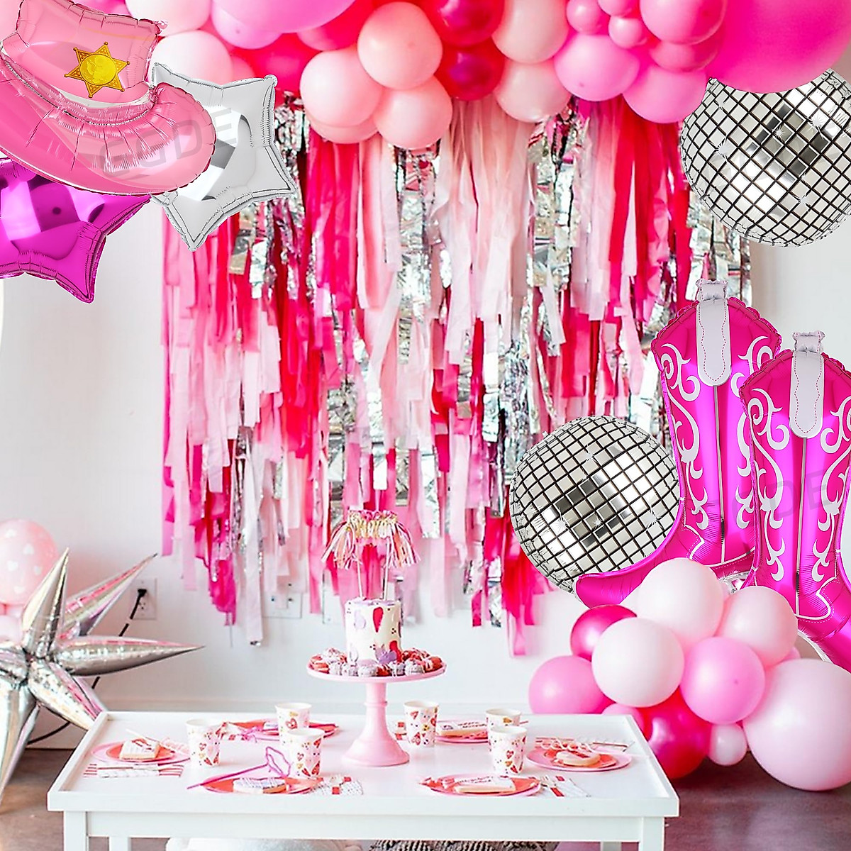 Disco Cowgirl Party Decorations Cowgirl Boot Balloons Cowboy Hat Balloons 90s 80s Birthday Let's Go Girls Western Bridal Shower Last Rodeo Bachelorette Theme Party Decor Supplies 10 Pcs Pink