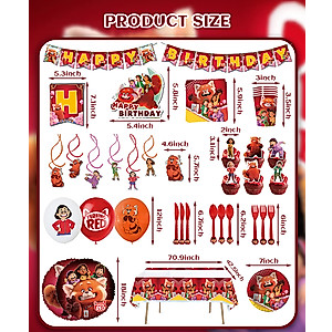 199Pcs Party Supplies, Red Party Decorations Red Party Favors Decorations Gift Set Cartoon Movie Decoration with Backdrop Cloth Flatwares Banner Balloon(Serves 10)