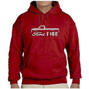 Maddmax Car Art 1973-77 Ford F100 Pickup Truck Classic Outline Design Hoodie Sweatshirt large red