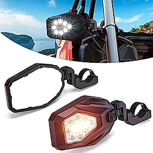 KEMIMOTO UTV Side Mirrors with Turn Signal & Spot Light for 1.6"-2" Roll Bar, Heavy Duty Aluminium Multi-Adjustment UTV Mirrors Compatible with Polaris RZR Kawasaki Mule Pioneer Talon Can Am X3 CFMOTO