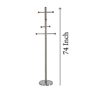 M&T Displays Free Standing 74 Inch Height Coat, Clothes, Hat Hanger Stand with Marble Base, Heavy Duty, Portable, Clothing Organizer Rack, Indoor Bedroom, Entryway, Hall Silver (Maze Cherry)