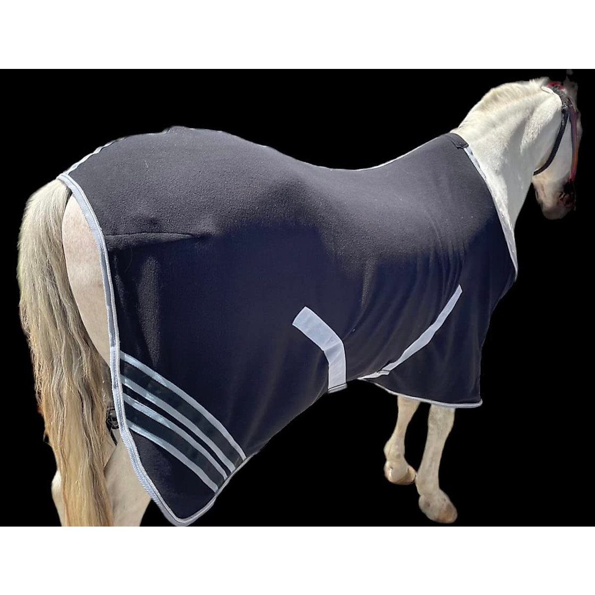 Majestic Ally Anti Pill Fleece Horse Blanket/Sheet with Silver Braided Rope (Black, 74)