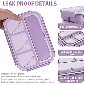 Bento Box Adult Lunch Box, Lunch Containers for Kids Girls Boys with 4 Compartments, Lunchable Food Container with Utensils, Sauce Jar, Muffin Liners, 40 Oz/5 Cup, Microwave Safe, Lavender