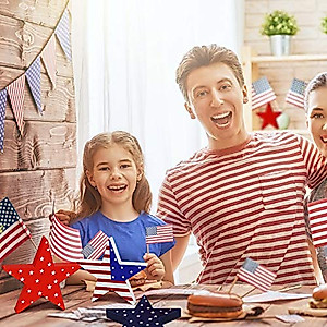 Youyole 3 Pieces Independence Day Wooden Star Blocks Patriotic Wood Star Standing Blocks 4th of July Tabletop Decor for American Festival Celebration Home Decor (American Flag Prints Series)