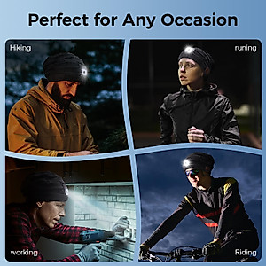 Bluetooth Beanie with Light for Men, Beanie with Light Unisex USB Rechargeable Hands-Free 4 LED, Headlamp Cap with Wireless Headphones Built-in Speaker Mic Gifts for Men Dad Teen (Black)