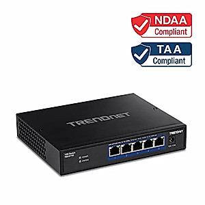 TRENDnet 5-Port 10G Switch, 5 x 10G RJ-45 Ports, 100Gbps Switching Capacity, Supports 2.5G and 5G-BASE-T Connections, Lifetime Protection, Black, TEG-S750