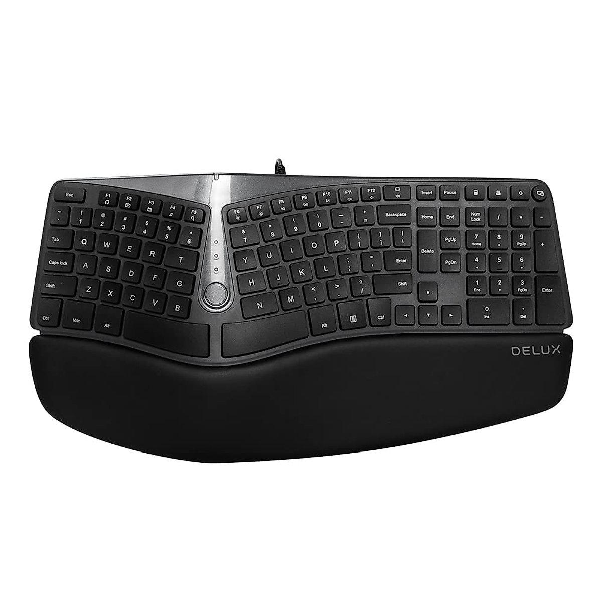 DeLUX Wired Ergonomic Split Keyboard with Wrist Rest, Ergo Keyboard with 2 USB Passthrough, Natural Typing Reducing Hand Pressure, 107 Keys, for Windows and Mac OS (GM901U-Black)
