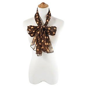 E-Clover 1950s Chiffon Scarf Long Polka Dot Scarfs Vintage 50s Sheer Neck Head Scarves Shawl for Women 80s Costumes Outfit Brown