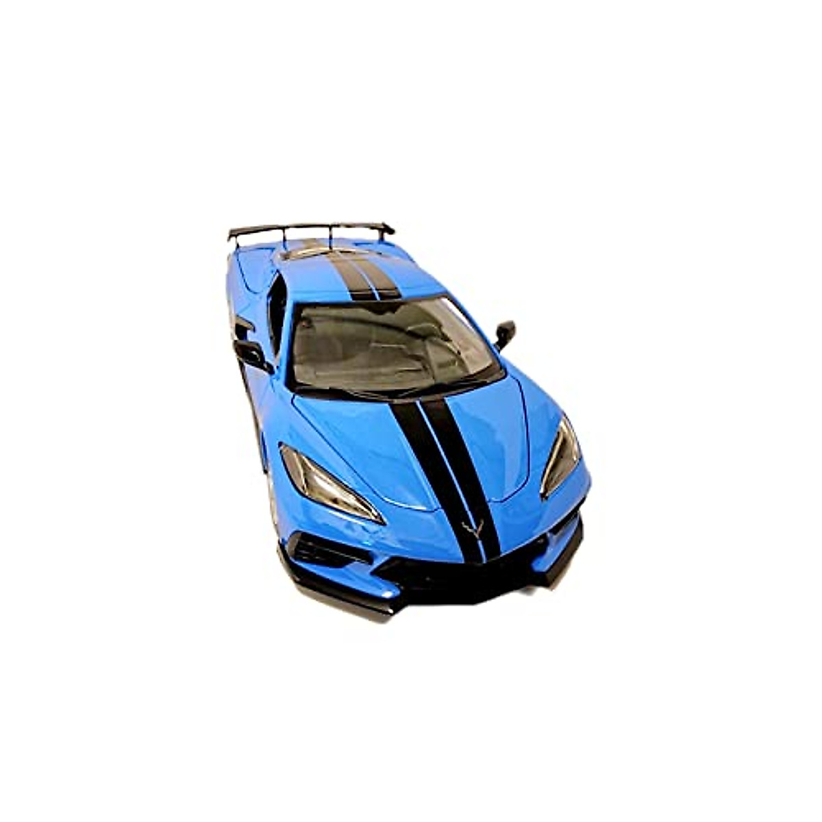 Maisto Diecast Cars 2020 Chevy Corvette Stingray C8 Coupe with High Wing Blue with Black Stripes 118 Diecast Model Car31455