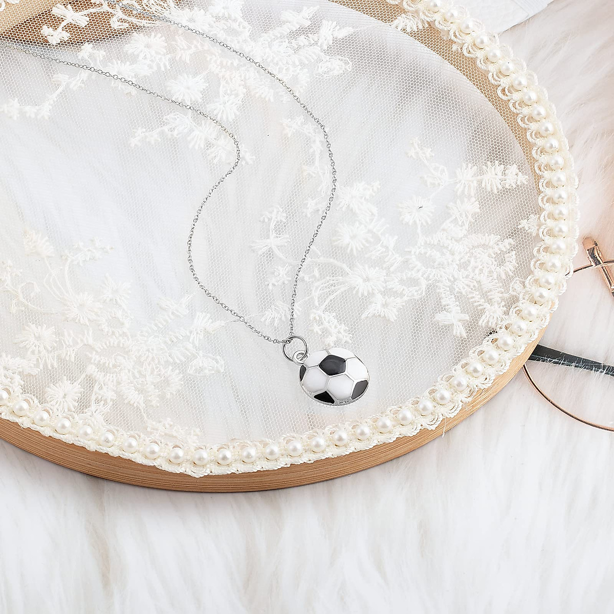 Haoze Soccer Gifts for Women Soccer Ball Charm Necklace Soccer Player Gift Soccer Team Gift for Women Football Lover Gift (Silver)