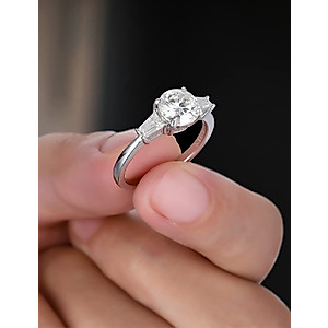 SILVERNANA 3 Stones Moissanite Promise Rings for Women Sterling Silver 1.2ct Round Trapezoid Cut Moissanite Engagement Wedding Ring Size 7