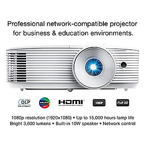Optoma EH335 1080p DLP Professional Projector | Bright 3,600 Lumens | Business Presentations & Classrooms | Network Control | Up to 15,000-Hr Lamp Life | Speaker Built in | Portable Size