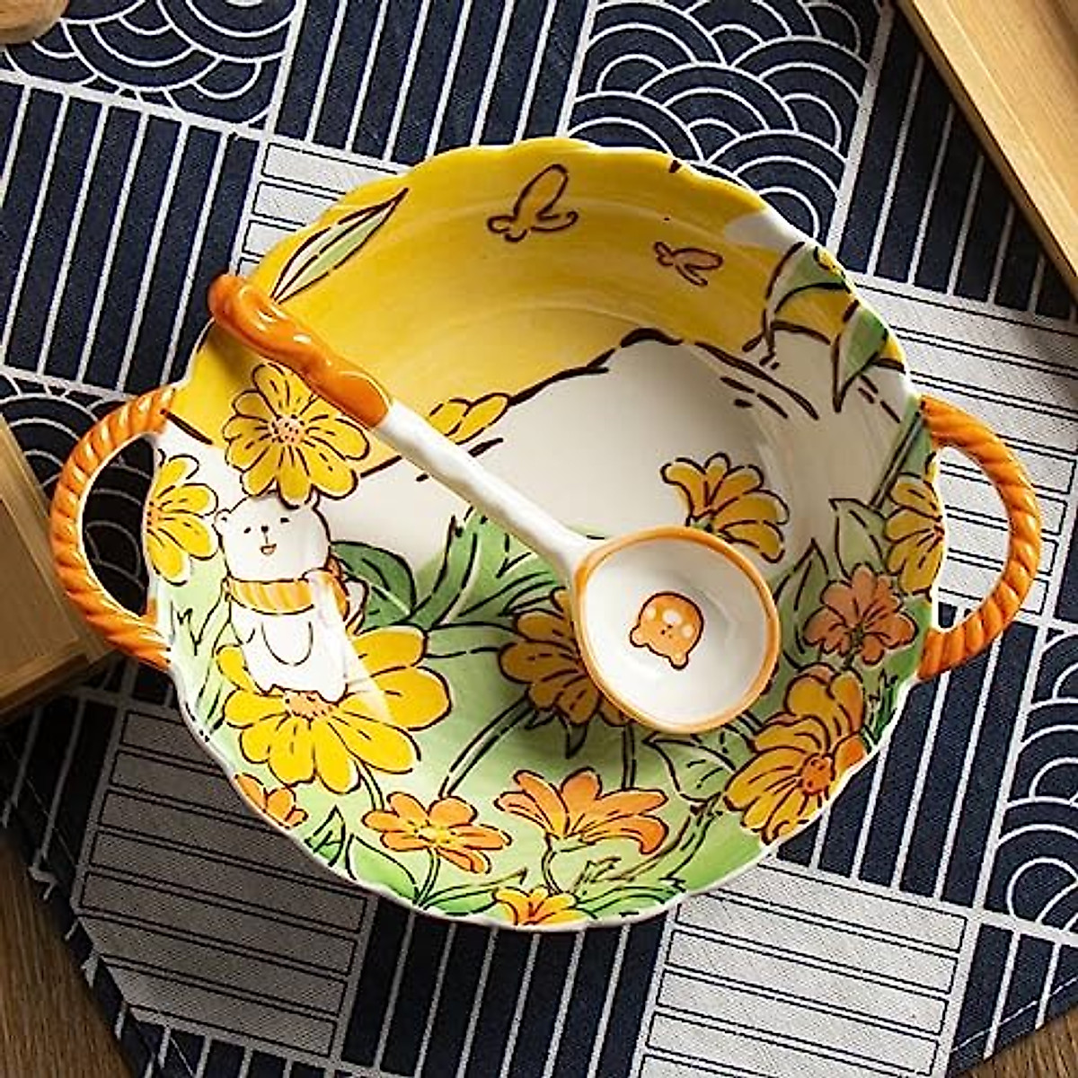 CYNHRWWW Handmade Ceramic Salad Bowl Set Of 2,Ceramic Pasta Bowl - Kitchen Dish Microwave And Dishwasher Safe