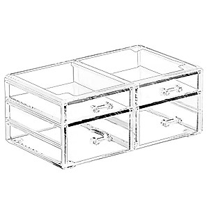 Clear Drawer Organizers Stackable 4 Drawers Acrylic Makeup Organizers under the sink organizer bathroom For Jewelry Hair Accessories Nail Polish Lipstick Make up Marker Pen Medicine Organizing