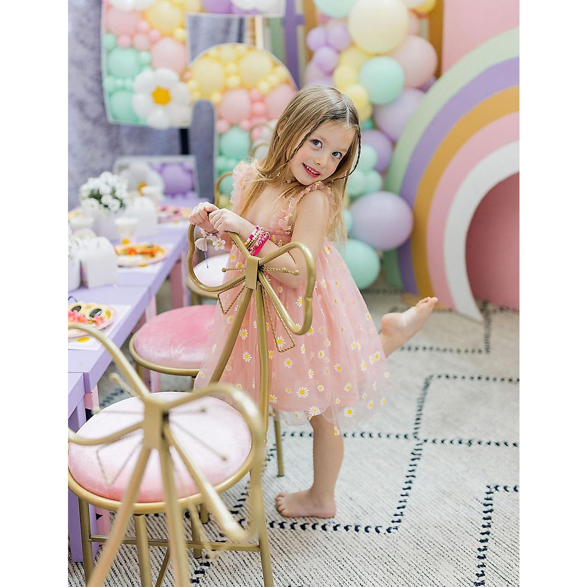 AGQT Baby Girls Daisy Tutu Dress Sleeveless Tulle Tutu Dress Princess Birthday Party Dresses Babydoll Pink Daisy-Lace Size 12-18 Months