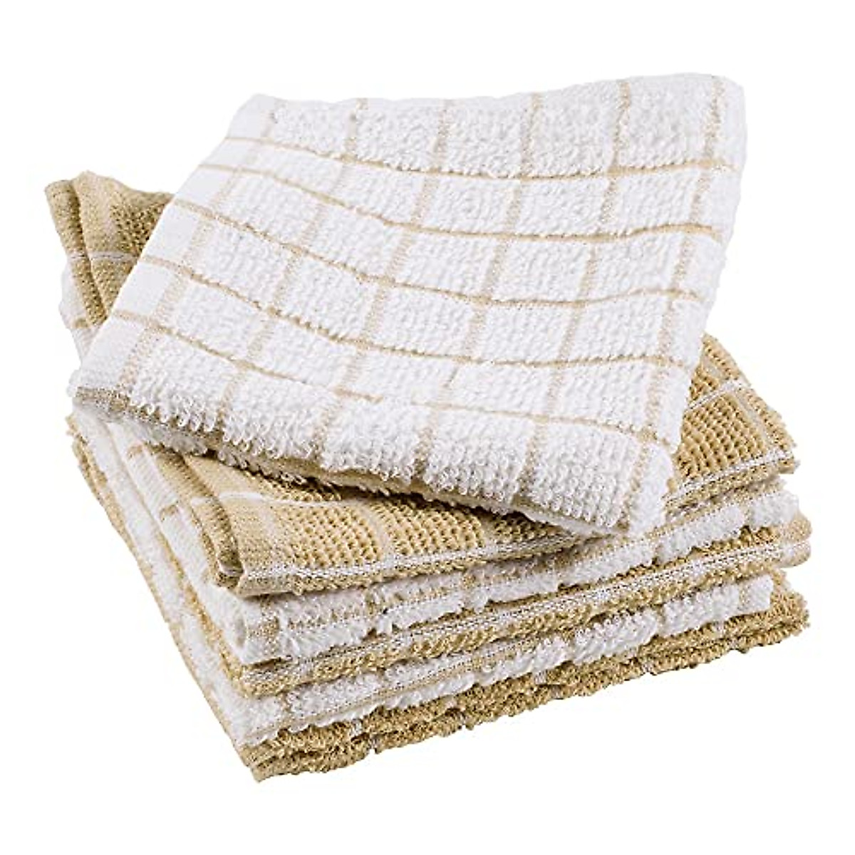 DII Basic Terry Collection Windowpane Dishcloth Set, 12x12, Pebble, 6 Piece