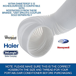 LISHINE Portable Air Conditioner Hose 5 Inch Diameter 59" Length, AC Exhaust Vent Hose Extension, Clockwise Thread Protable Air Conditioner Parts Compatible with for LG, Haier, Delonghi
