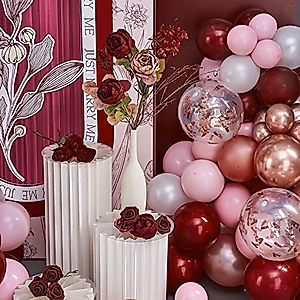 PartyWoo 140 pcs Burgundy Red and Pink Balloon Garland, Double-stuffed Burgundy Balloons, Metallic Rose Gold Wine Red Light Pink Balloon Arch Kit for Birthday Decorations, Baby Shower, Wedding