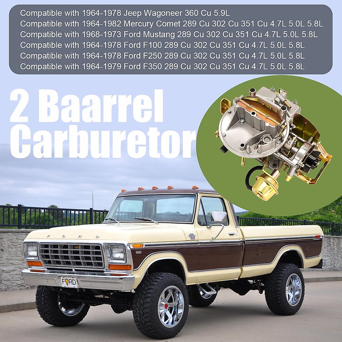 2 Barrel Carburetor Carb 2100 Carburetor 2150 Carburetor Compatible with Ford 289 302 351 Cu Jeep Engine F100 F250 F350 with Electric Choke Mounting Gasket - 302 carburetor by BOOTOP PIN
