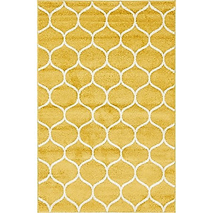 Unique Loom Trellis Frieze Collection Area Rug - Rounded (4' 1" x 6' 1", Yellow/ Ivory)