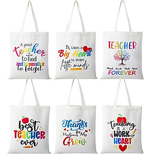 Kigeli 6 Pcs Teacher Canvas Tote Bags Bulk Teacher Appreciation Gifts in Bulk for Graduation Teachers Week Retirement(White)