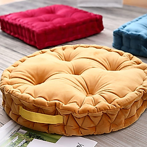 Wadser Tufted Velvet Floor Cushion, Round Thick Seating Cushion with Carrying Handle, Patio Meditation Pillow Tatami Chair Pads, 20"x20"x3.9", Emerald Green