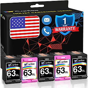 Cartlee 5 Remanufactured 63XL 63 XL High Yield Ink Cartridges for HP Envy 4512 4520 DeskJet 3632 2130 1110 1112 2132 3630 3634 3636 3637 OfficeJet 3830 3833 4650 4652 5255 5258 Printer Black, Color