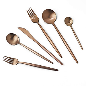 JASHII 18/10 Rose Gold Flatware Silverware Set 304 Stainless Steel Copper Flatware Cutlery Set| 24-Piece Adaline Royal Modern Satin Finish| BEST Birthday Wedding Gift (Rose Gold Matte 4 Sets)