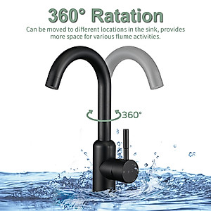 Black Bathroom Faucet, Single Handle Bathroom Sink Faucet Wet Bar Pre-Kitchen RV Small Vanity Faucet with Deck Plate, Supply Hoses and Drain Stopper Psygee