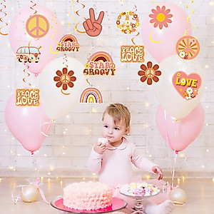 51 Pcs Two Groovy Party Hanging Swirl Decorations, Groovy Retro Hippie Boho Party Hanging Swirl Rainbow Daisy Flower Decorations for Girls Star Groovy Daisy Birthday Baby Shower Party Supplies