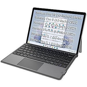 Arteck Microsoft Surface Pro Keyboard Type Cover, Ultra-Slim Portable Bluetooth Wireless Keyboard for Latest Surface Pro 10, Pro 9, Pro 8, Pro X with Touchpad Built-in Rechargeable Battery
