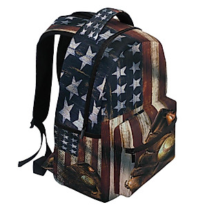 Oarencol American Flag Baseball Backpacks USA Softball Glove School Travel Book College Shoulder Bag for Women Girls Men Boys