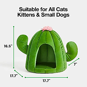 VETRESKA Cute Cactus Cat and Dog Bed, Cats Cave Dog House, Comfy Pet Bed with Machine Washable Nest Cushion for Cats, Dogs, Puppy, Kitty, Kitten, Rabbit, Green Cactus