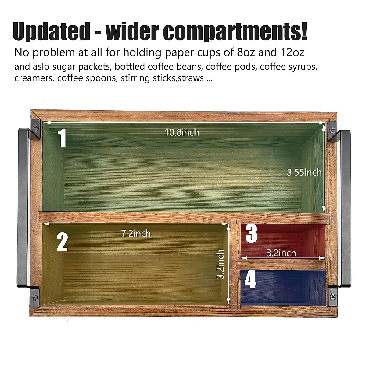 Ismosm Coffee Station Organizer, Farmhouse Coffee Bar Accessories Organizer Basket for Countertop, Office Coffee Station, Wooden Tray for Coffee Supplies and Essentials, Sugar, Syrup,Tea (Brown)