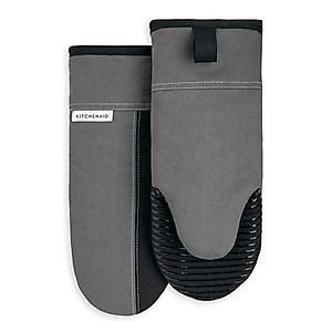 KitchenAid Beacon Two-Tone Non-Slip Oven Mitt Set, Contour Silver/Onyx Black, 5.75"x13", 2 Piece