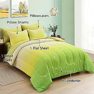 Drucon Girls Comforter Set Twin, 6 Pieces Bed in a Bag Gradient Yellow Comforter Soft Microfiber Bedding Set Twin Size(1 Comforter, 1 Flat Sheet, 1 Fitted Sheet, 1 Pillow sham, 2 Pillowcases)